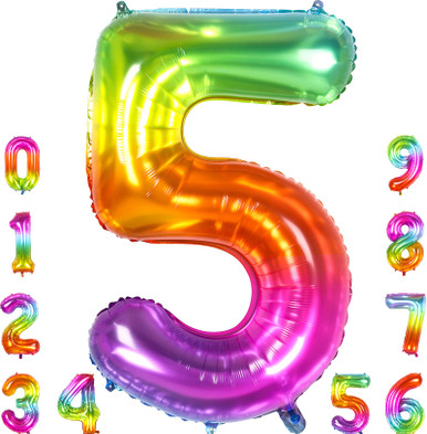 40 Inch Rainbow Large Number 5 Balloon for 5th Birthday Decorations ...