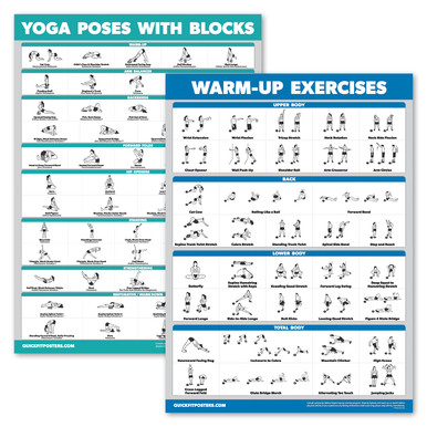 2 Pack - Yoga Block Poses + Warm Ups Exercise Poster Set - Yoga ...