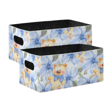 Emelivor Blue Flowers Teddy Bear Storage Basket Bins Set (2pcs) Felt ...