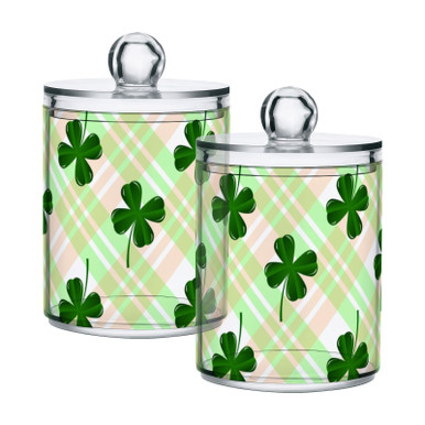Plastic Cotton Swabs Jars with Lids,Four Leaves Green Clovers Storage ...