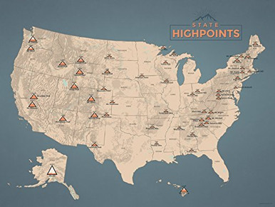 Best Maps Ever State Highpoints Checklist 18x24 Poster (Tan & Slate ...