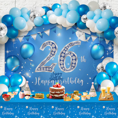 Happy 26th Birthday Balloons Blue Set Decor - Cheers to 26 Years Old ...