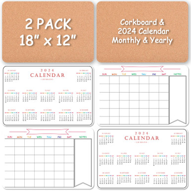 Corkboard Bulletin Boards for Walls with 2024 Monthly & Yearly Calendar ...