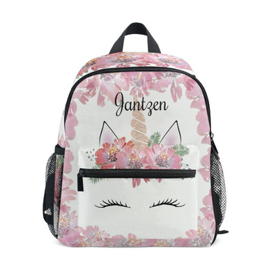Glaphy Custom Kid's Name Backpack, Unicorn Pink Floral Toddler Backpack ...