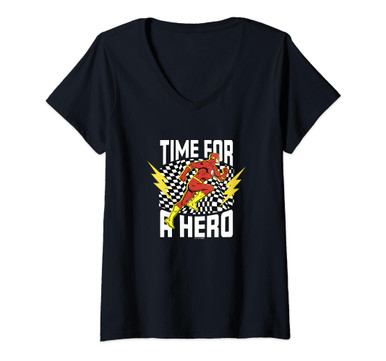 DC Comics The Flash Retro Comic Time For A Hero Checkerboard V-Neck T ...