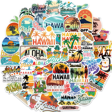 50 Pack Hawaiian Style Stickers, Hawaii Silhouette Stickers, Coconut ...