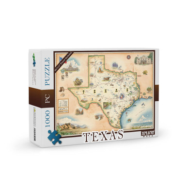 Texas State Map Cardboard Jigsaw Puzzle - 1000 Pieces, Hand-Illustrated ...