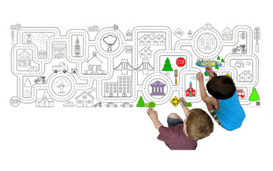 Road Map Coloring Activity Banner - Neighborhood Theme Jumbo Activity ...