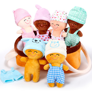 6 Piece 7 Inches Basket Plush Baby Dolls Soft Multicultural Sensory ...