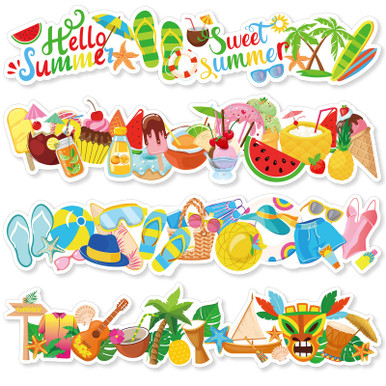 48 Pcs Summer Bulletin Board Border Set Beach Surfboard Glasses Party ...