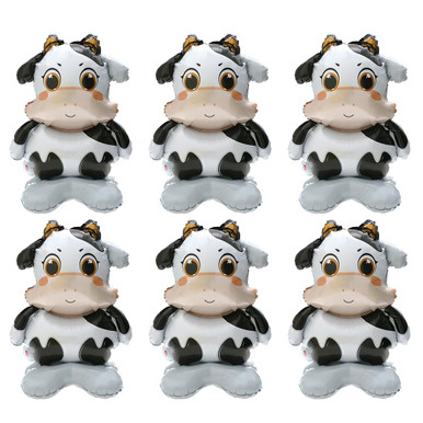 Deermon 6 Pack Mini Cow Standing 3D Animal Party Balloons, Jungle ...