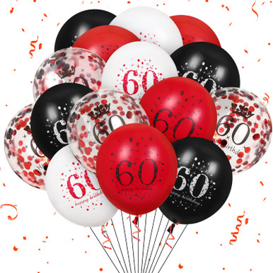 60th Latex Birthday Balloons, 16Pcs Red Black Happy 60th Birthday ...