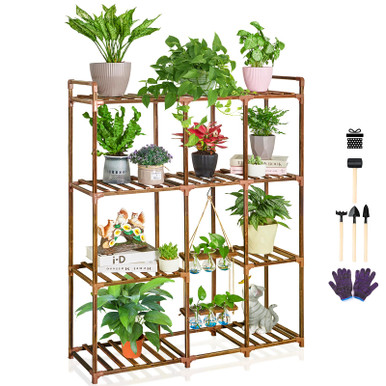 ohohFLOWER Plant Stand Shelf Indoor Outdoor, 10 Tiers 11 Pot Wood Plant ...