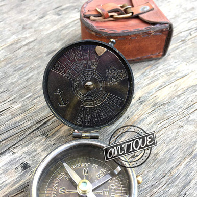 Solid Replica Antique Compass with Leather Case, Nautical Compass Case ...