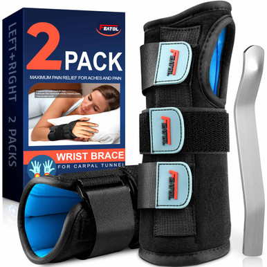 FEATOL 2 Pack Blue Black Wrist Brace for Carpal Tunnel - Pain Relief ...