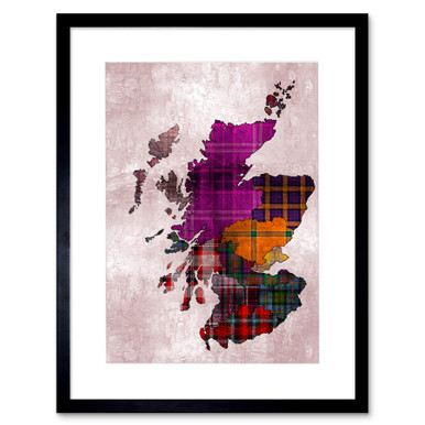 Scotland Map Tartan Regions Artwork Framed Wall Art Print 12X16 Inch ...