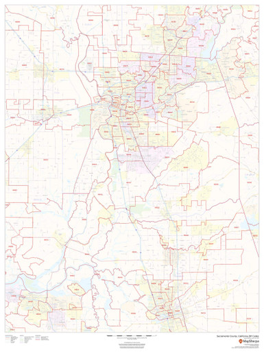 Sacramento County, California Zip Codes - 36" x 48" Paper Wall Map ...