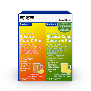 Amazon Basic Care Severe Cold, Cough and Flu Medicine Powder Packets ...