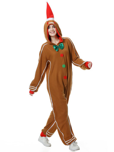 GRAJTCIN Women's Gingerbread Man Costume Christmas Onesie Pajamas One ...