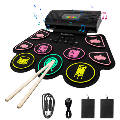 Lamir Electronic Drum set for Kids 9 Drum Pads withRoll Up Drum Kit ...