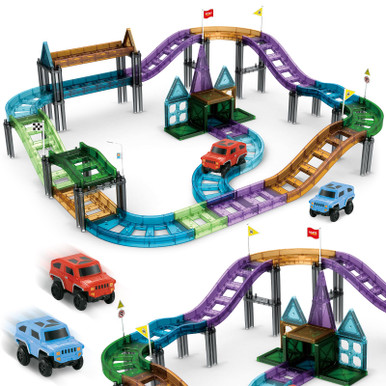JONRRYIN 59 Piece Magnetic Building Blocks Race Car Track, Magnetic ...