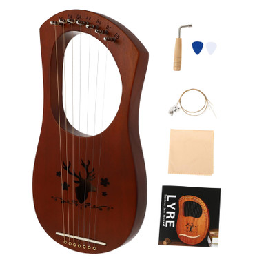 Amosfun 1 Set 7-note Lyre Mahogany Body Lyra Harp Wood Lyre Harp Wood ...