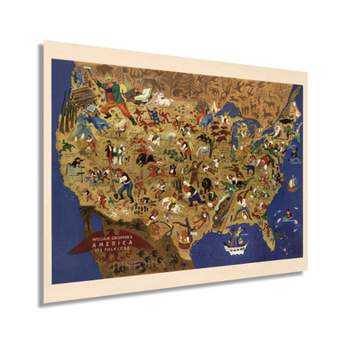 HISTORIX Vintage 1946 Map of America and its Folklore - 18x24 Inch ...