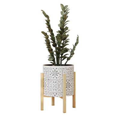 EverNest Tristan Bohemian White and Black Planter with Kinsley Stand ...