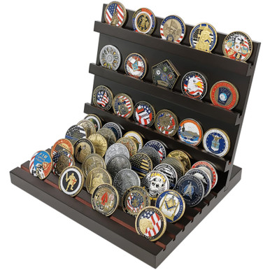 10 Rows Military Challenge Coin Display Stand Holder Wooden Rack Case ...