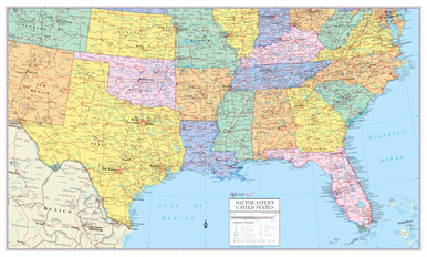 Cool Owl Maps Southeaster USA Wall Map Poster 40"Wx24"H Laminated ...