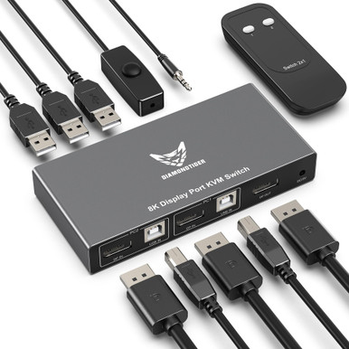 DiamondTiger KVM Switch Displayport 144Hz - Display Port Switch 2 Port ...