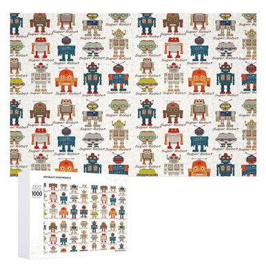 jarenap Cartoon Robot,75x50in Wooden Jigsaw Puzzles,Super Robot Set in ...