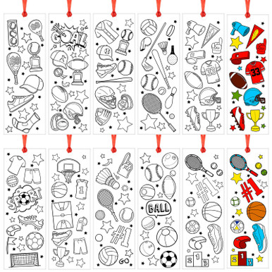 Jetec 80 Pcs Color Your Own Sports Ball Bookmarks with Ribbon Bulk DIY ...