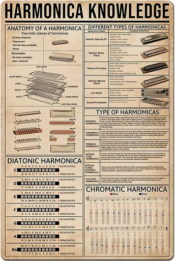 Harmonica Knowledge Metal Tin Sign, Guitar Note Guitar Anatomy, Musical ...
