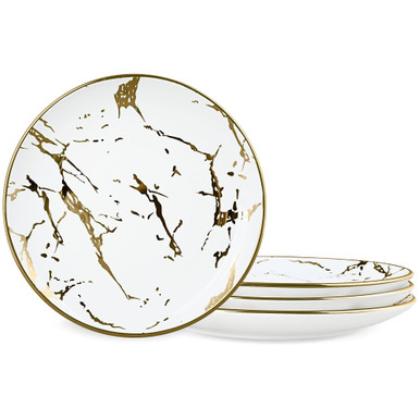 fanquare 10" Gold Marble Dinner Plate, Modern Ceramic Dishes Set for 4 ...