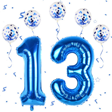 Number Balloons 13 Blue, 40 Inch Large Number 13 Birthday Balloons with ...