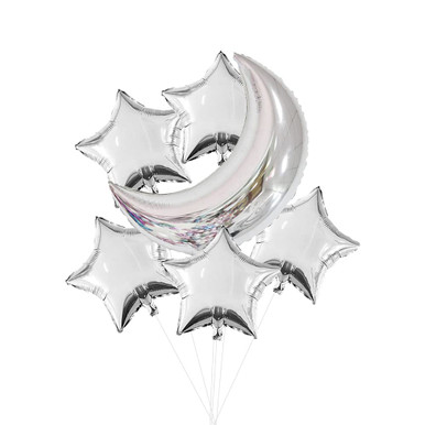 HappyField 36Inch Silver Moon Foil Balloons 18Inch Silver Star Foil ...