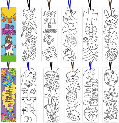Haooryx 75Pcs Color Your Own Bookmarks, He is Risen Coloring Bookmarks ...