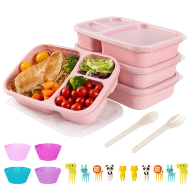 4 Pack Meal Prep Lunch Containers with 3 Compartments, Durable Bento ...