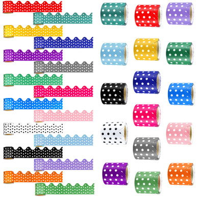16 Rolls Polka Dot Rolled Border Scalloped Bulletin Board Borders ...