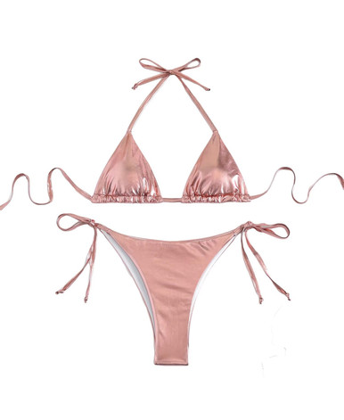 Falainetee Women's Metallic Shiny Bathing Suit High Waisted Triangle ...