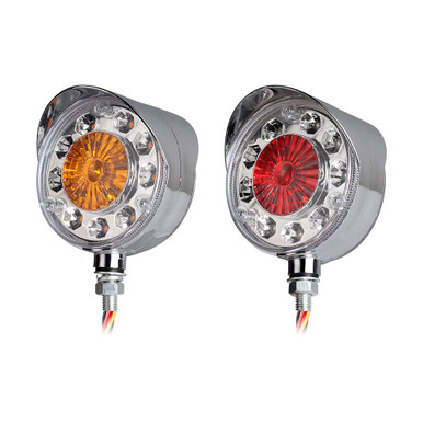 Anzios 2X Chrome Visor Dual Face Amber Red LED Side Marker Turn Signal ...