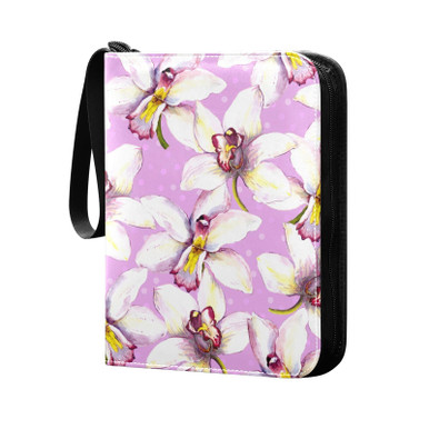 White Orchid Flower 4 Pockets Trading Card Album Folder for Cards PU ...