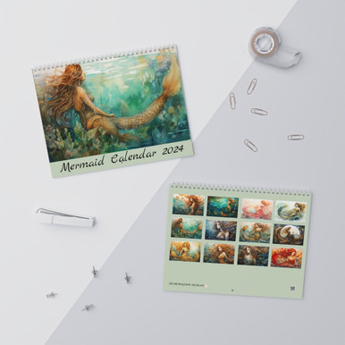 Mermaid Calendar, Mermaid Wall Calendar, Mermaid 2024 Calendar, 2024 ...