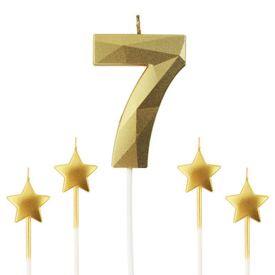 Golden Number 7 Birthday Candles and Star Birthday Candles 2.76 inch ...