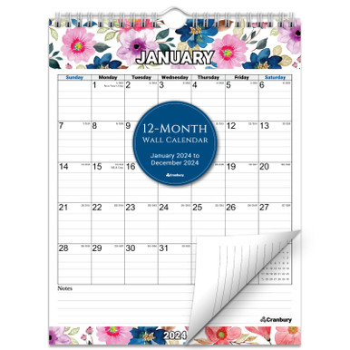 CRANBURY Small Wall Calendar 2024, Floral 8.5x11" Vertical Hanging Wall ...