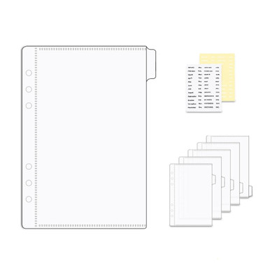 6pcs A5 Binder Pocket Dividers Zipless Tabbed Budget Envelopes Clear A5 ...