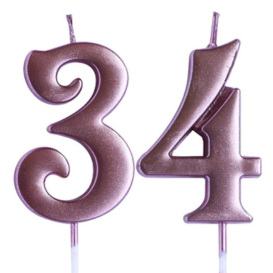 Rose 34th Birthday Candle, Number 34 Years Old Candles Cake Topper ...