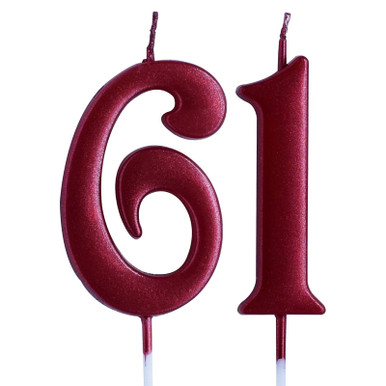 Red 61st Birthday Candle, Number 61 Years Old Candles Cake Topper ...