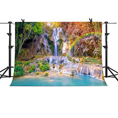 7x5FT Waterfall Backdrop Clear Lake Beautiful Red Leaves Trees ...